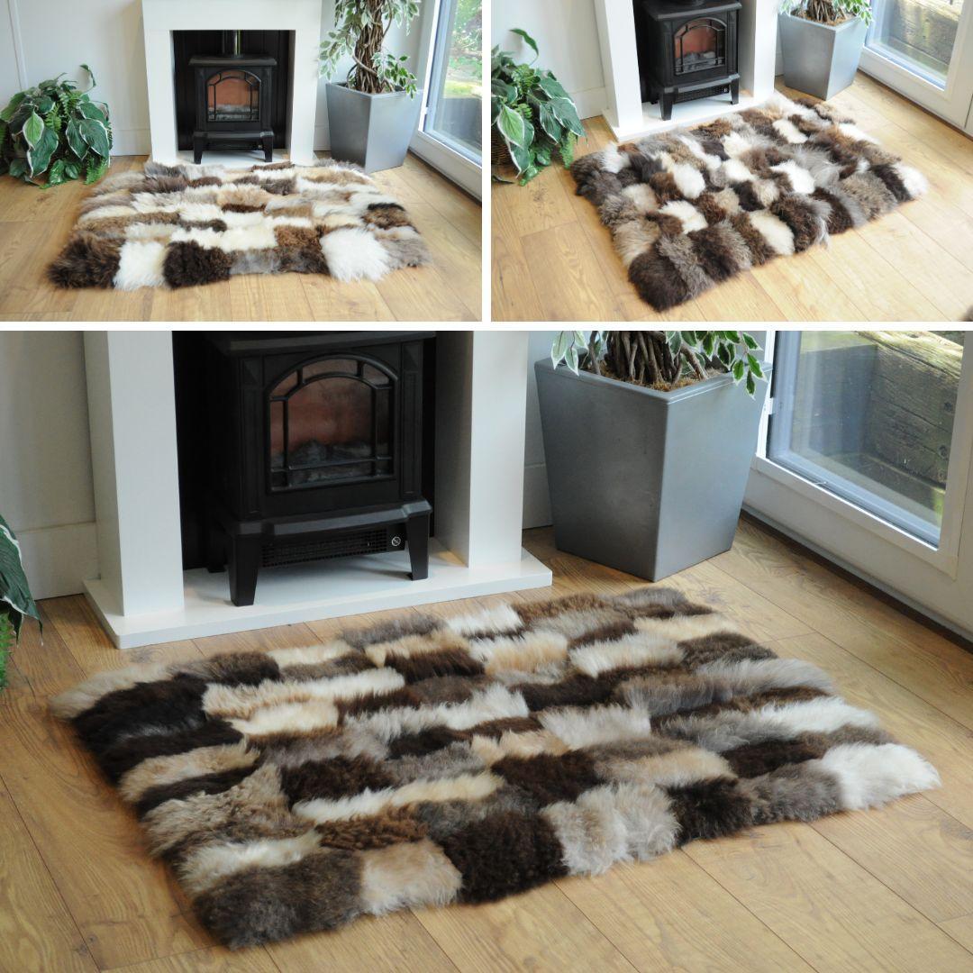 100% British Rare Breed Undyed Sheepskin Handmade Patchwork Rugs ...
