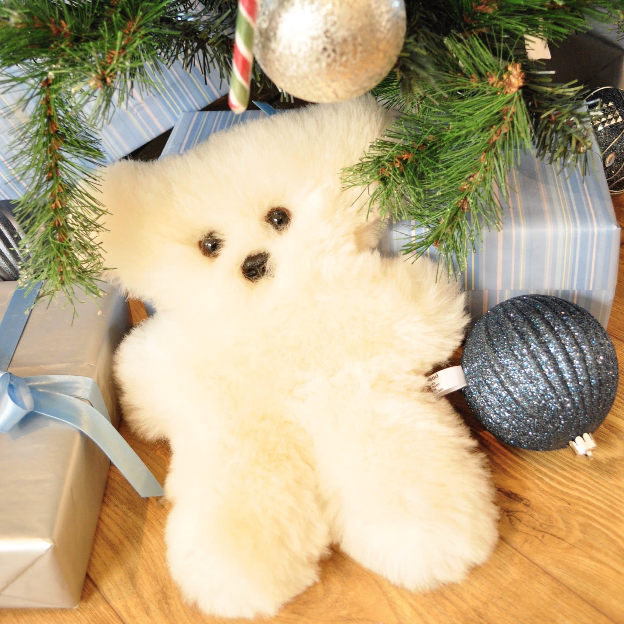 100% Handmade British Sheepskin Flat Cuddle Bear - Sheepskin.co.uk